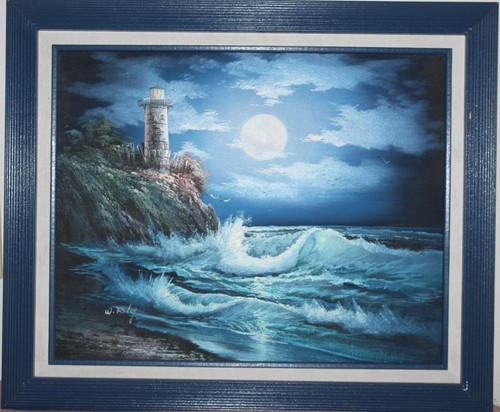 W. RILEY SIGNED VINTAGE ORIGINAL ARTWORK 25"x21" FRAMED PAINTING OIL ON ...