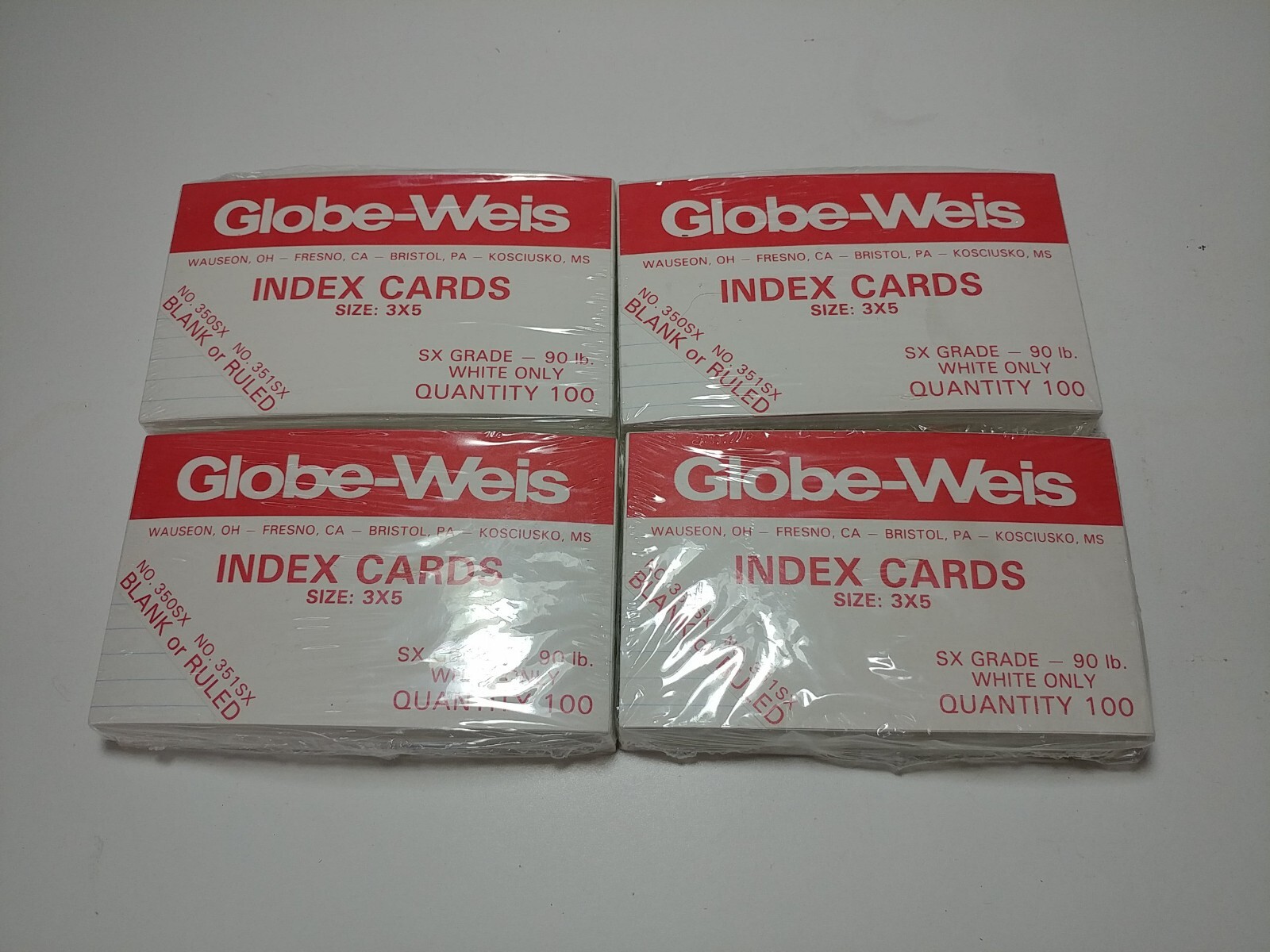 3 packs + of 100 Globe-Weis Index Cards for Globe-Weis index card BOX ...