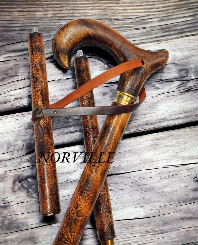 Adjustable Wrist Grip Walking Cane Handmade Stick Three Foldable ...