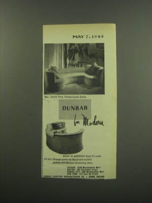 1949 Dunbar No. 4424 Television Sofa Ad - Dunbar for Modern | eBay