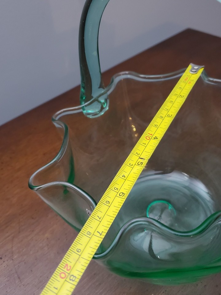 RARE Blenko #7920 Antique Green Handled Ruffled Glass Basket Silver ...