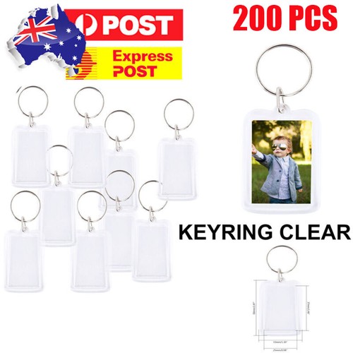 200X Clear Acrylic Blank Keyring Photo Insert Frame Keyrings DIY Key ...