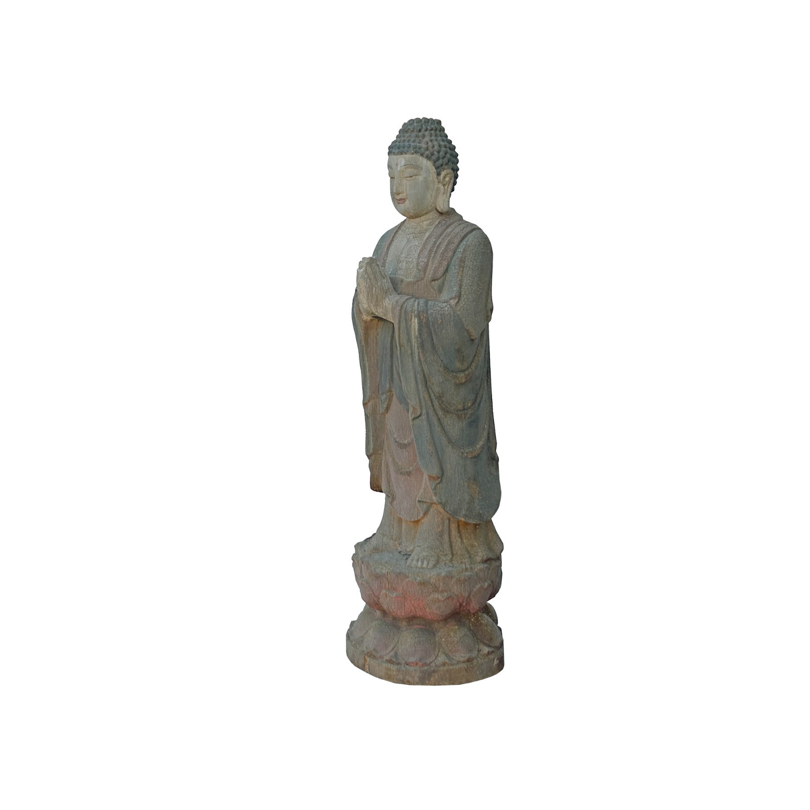 Rustic Wood Anjali Mudra Standing Buddha Amitabha Shakyamuni Statue ...