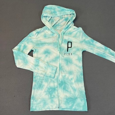 Pink Victorias Secret Hoodie Blue Tie Dye Spell Out Sweatshirt XS Full ...