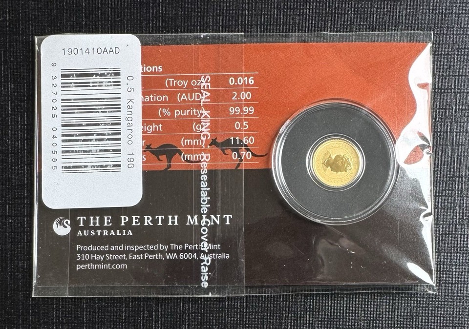 2019 Gold (99.99) Coin. 0.5g. Mini Roo. Perth Mint Unopened Pack. COA ...