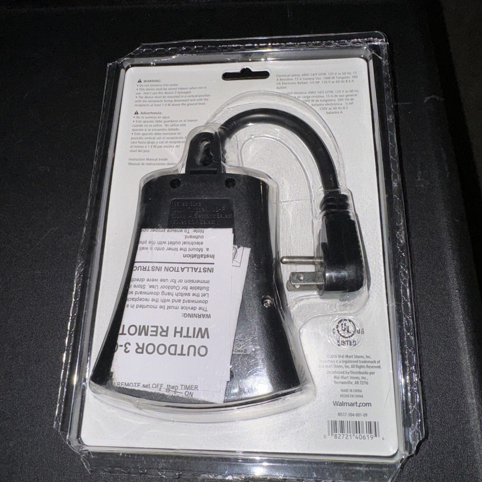 Mainstays 3-Outlet Wireless Outdoor Timer | Remote Control ...