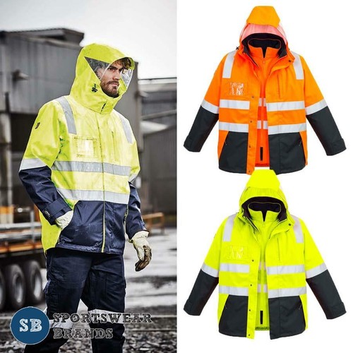 Mens Hi Vis 4 in 1 Waterproof Jacket Workwear Outdoor Winter Warm Vest ...