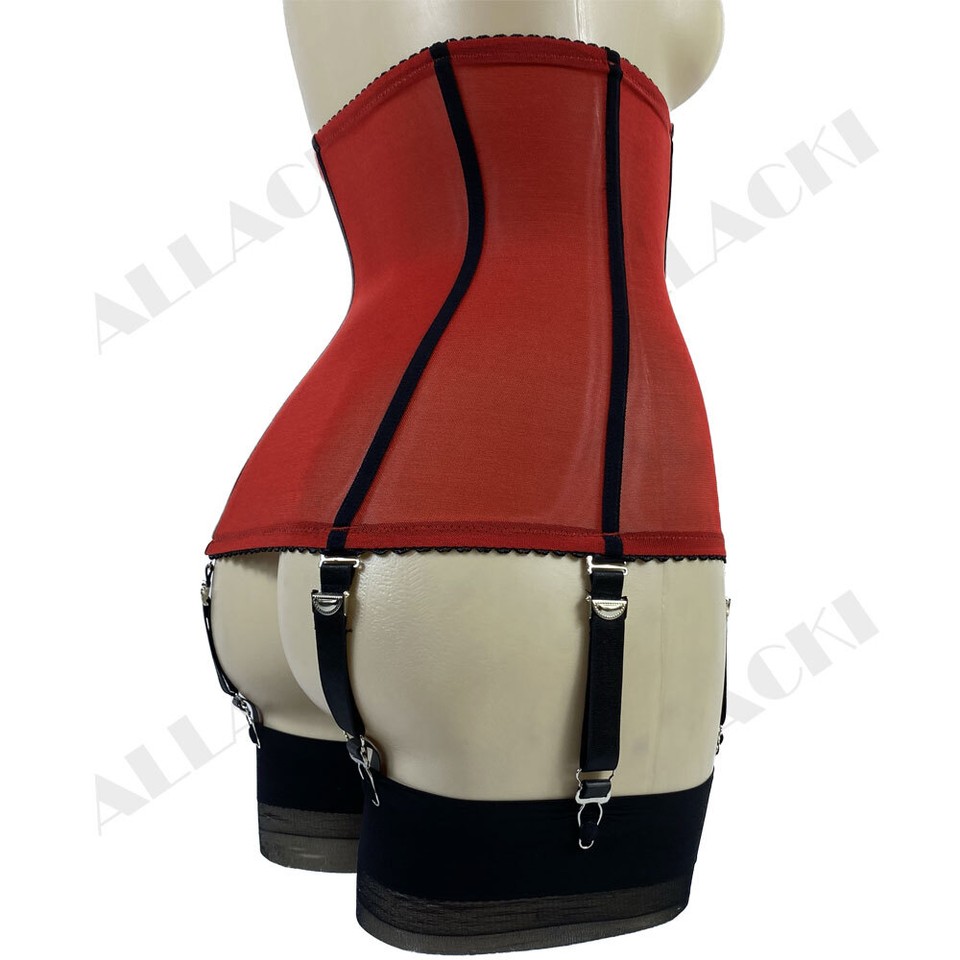 Alacki Sheer Garter Belt Mesh Boned Waist Cincher with 6 Straps Body ...