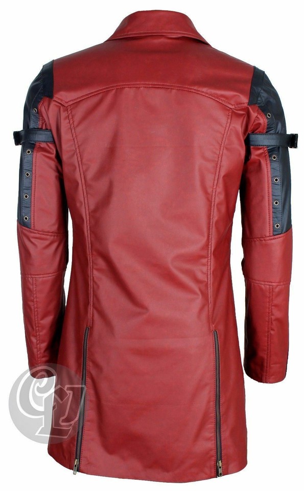 MENS REAL LEATHER GOTH MATRIX TRENCH COAT STEAMPUNK GOTHIC BLACK RED ...