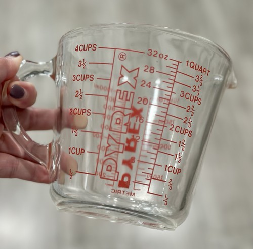 Pyrex 4-Cup D Handle 532 Glass Measuring Cup 1-Quart USA Red Lettering ...