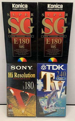 4 VHS Blank Tapes Brand New Sealed 3 x E180 1 x E240 Sony TDK Konica ...