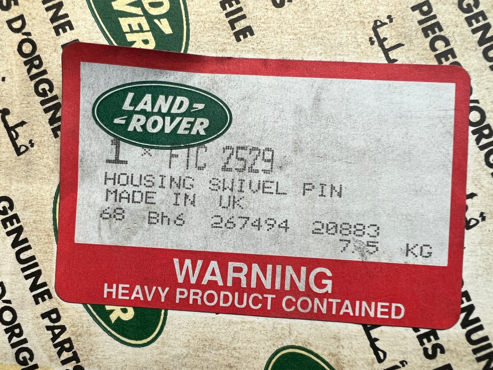 FTC 2529 Swivel Pin Housing Gen Land Rover 1 10/Perentie/Range Rover ...