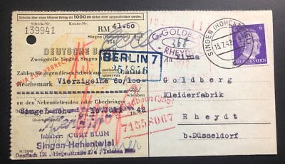 1942 Siegen Germany Deutsche Bank Note Receipt Cover To Rheydt | eBay