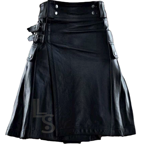 Scottish Handmade LARP Warrior Utility REAL Black Cow Leather Kilt, For ...