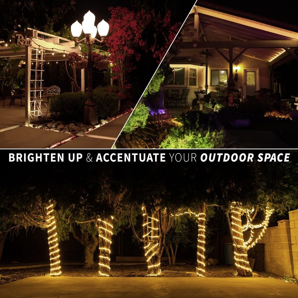 LED Rope Light 10/20/25/50/100/150ft Outdoor Tree Waterproof Holiday ...