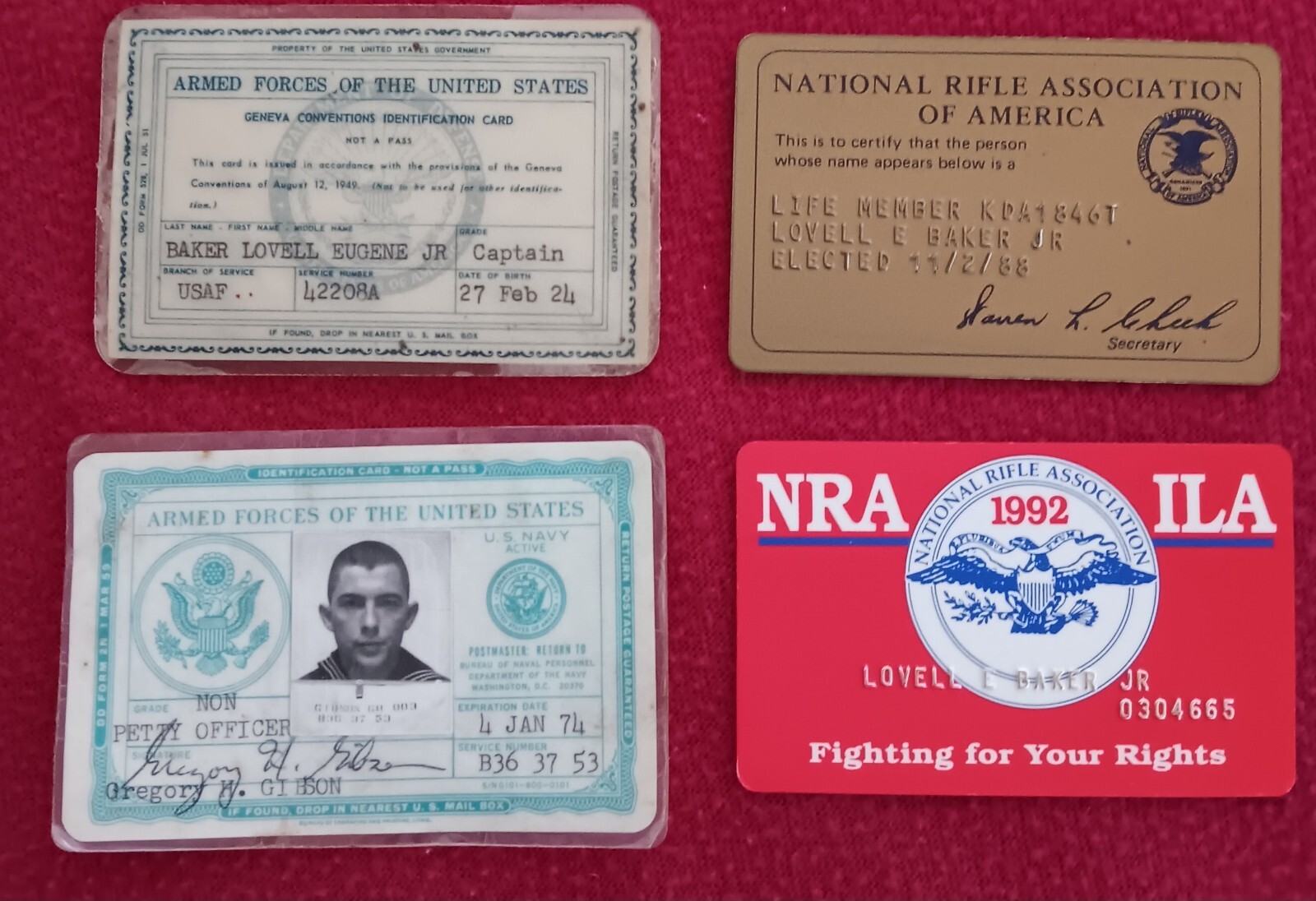 1951 Geneva Convention Captain ID/1970 Navy Issue ID/2 NRA Cards Lot Of ...