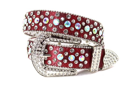 Rhinestone Western Belt Bling Red Belt Clear Unisex Men Pant 38 Cinto ...