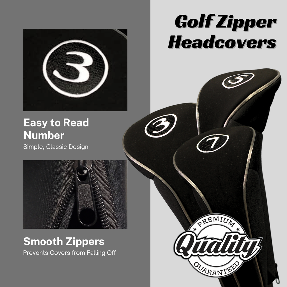 NEW BLACK ZIPPER 3 5 7 WOOD SET NEW DRIVER GOLF CLUB HEAD COVERS BLACK ...