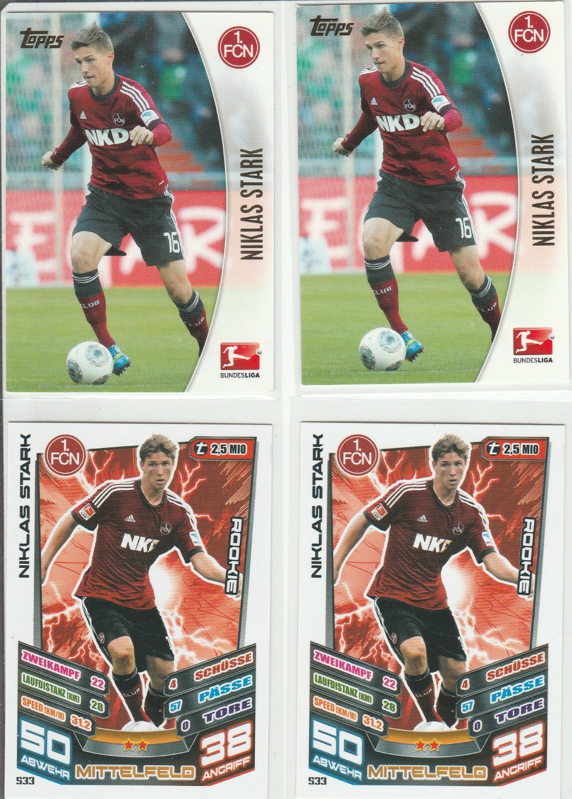 Niklas Stark RC (4 Card Rookie LOT) Topps Chrome Match Attax germany ...