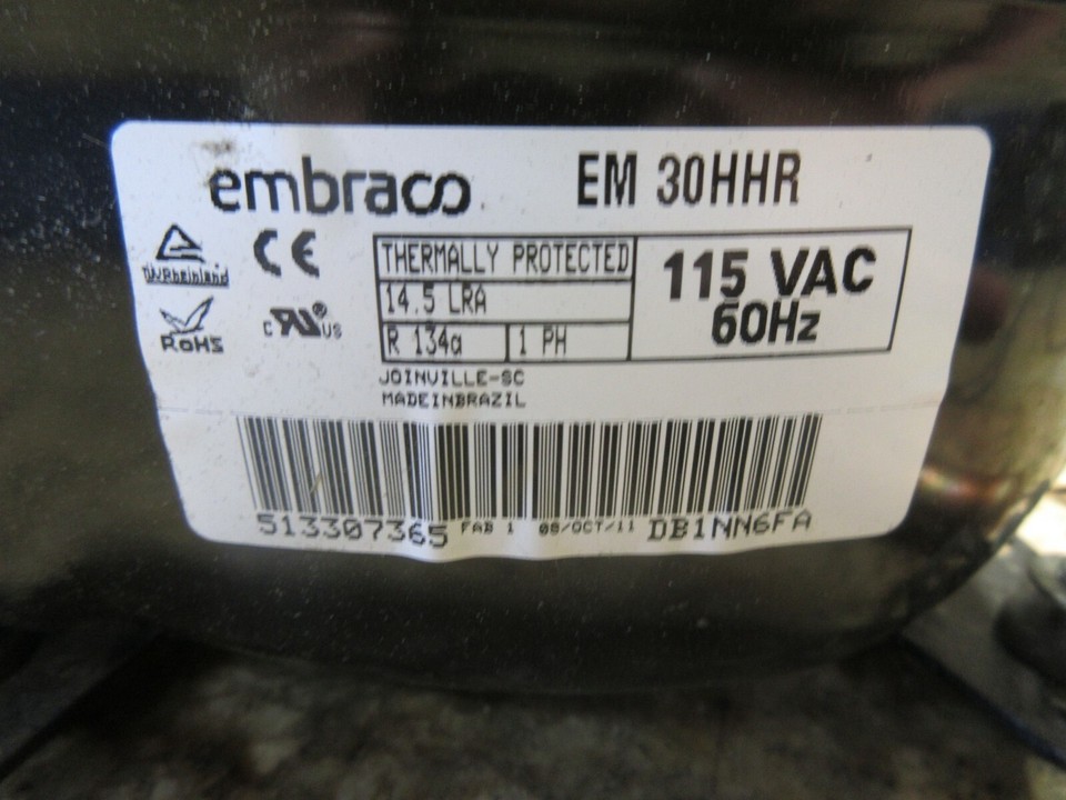 EMBRACO COMPRESSOR EM 30HHR 513307365 DB1NN6FA 1 PH 904.0097.02.00-00 ...