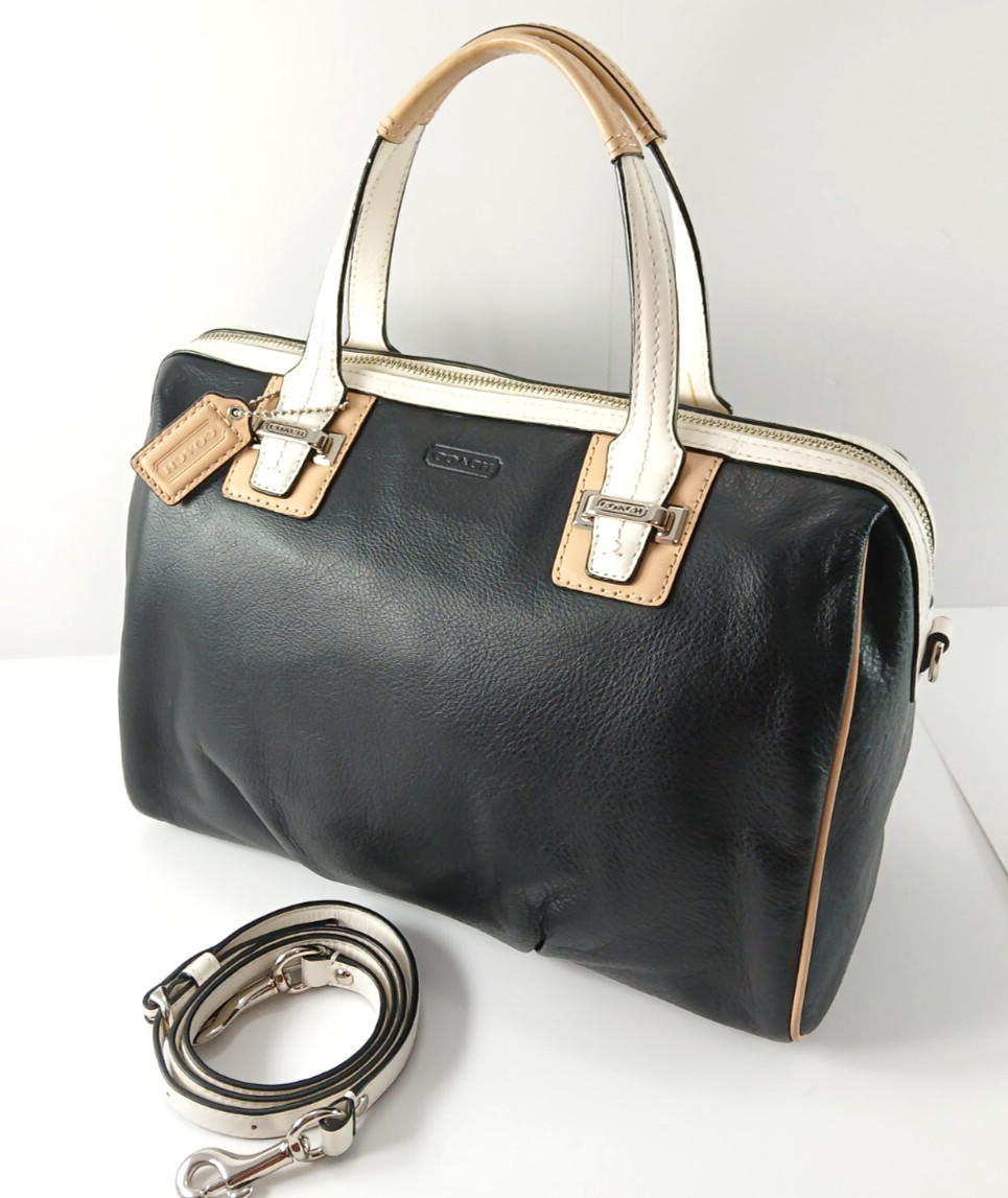 Coach TAYLOR SPECTATOR Black & Cream Leather Satchel … - Gem