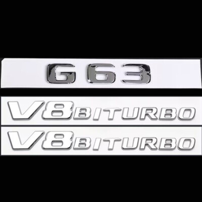 3D Chrome " G63 V8 BITURBO " Letters Trunk Embl Badge Sticker for ...