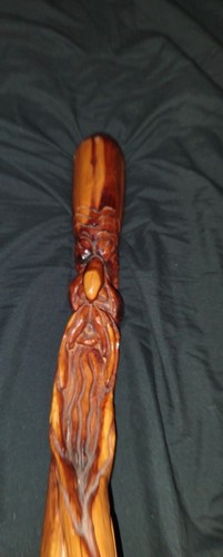Handcrafted Hand Carved Wooden Walking Stick, Old man Engraved Wizard ...