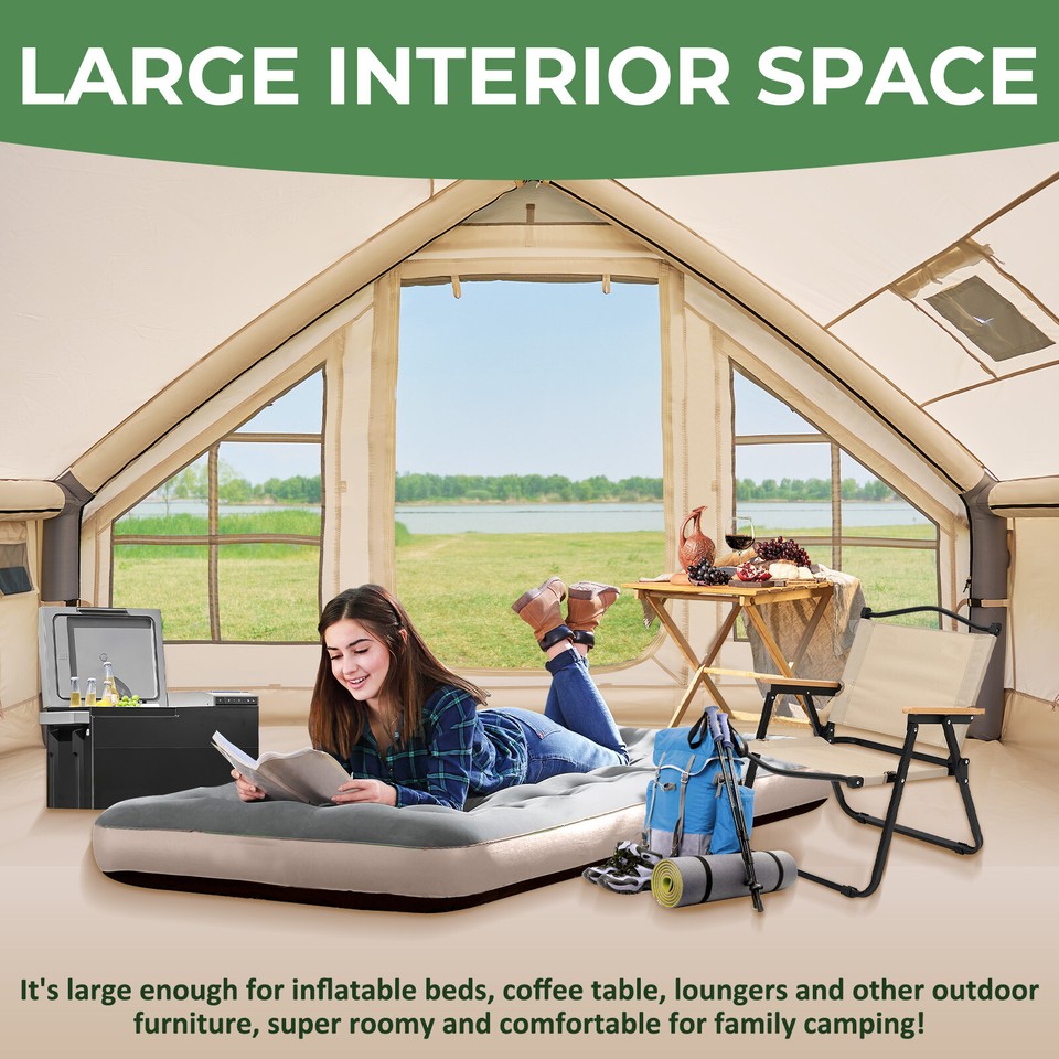 MOPHOTO 6 Person Inflatable Camping Tent with Pump Air Tent Glamping ...