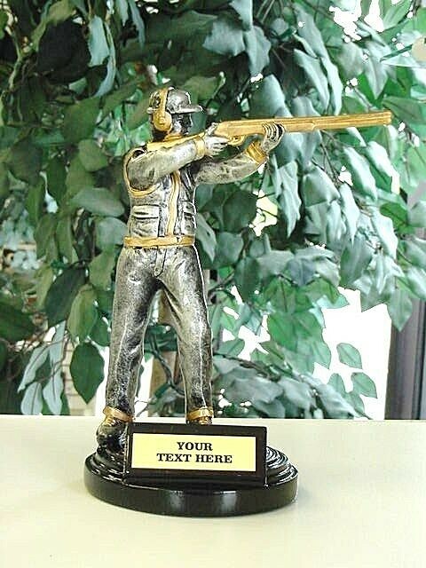 RESIN TRAP SHOOTING SCULPTURE RIFLE SKEET TROPHY AWARD FREE LETTERING M ...