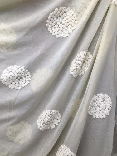 IVORY Floral Flower Rosette Poly Linen Drapery Fabric (118 in.) Sold ...