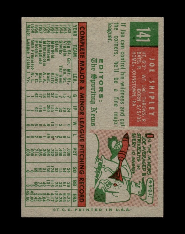 1959 Topps Set-Break #141 Joe Shipley EX-EXMINT *GMCARDS* | eBay