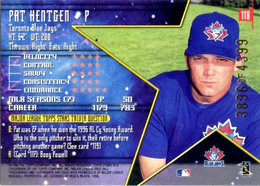 TOPPS STAR 1998 MLB BASEBALL SERIAL NUMBER #3896 TRADING CARD - PAT ...
