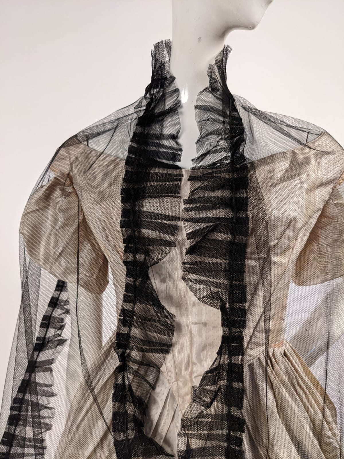 BEAUTIFUL CIVIL WAR ERA SHEER SILK TULLE LONG SHAWL W PLEAT RUFFLES FOR ...