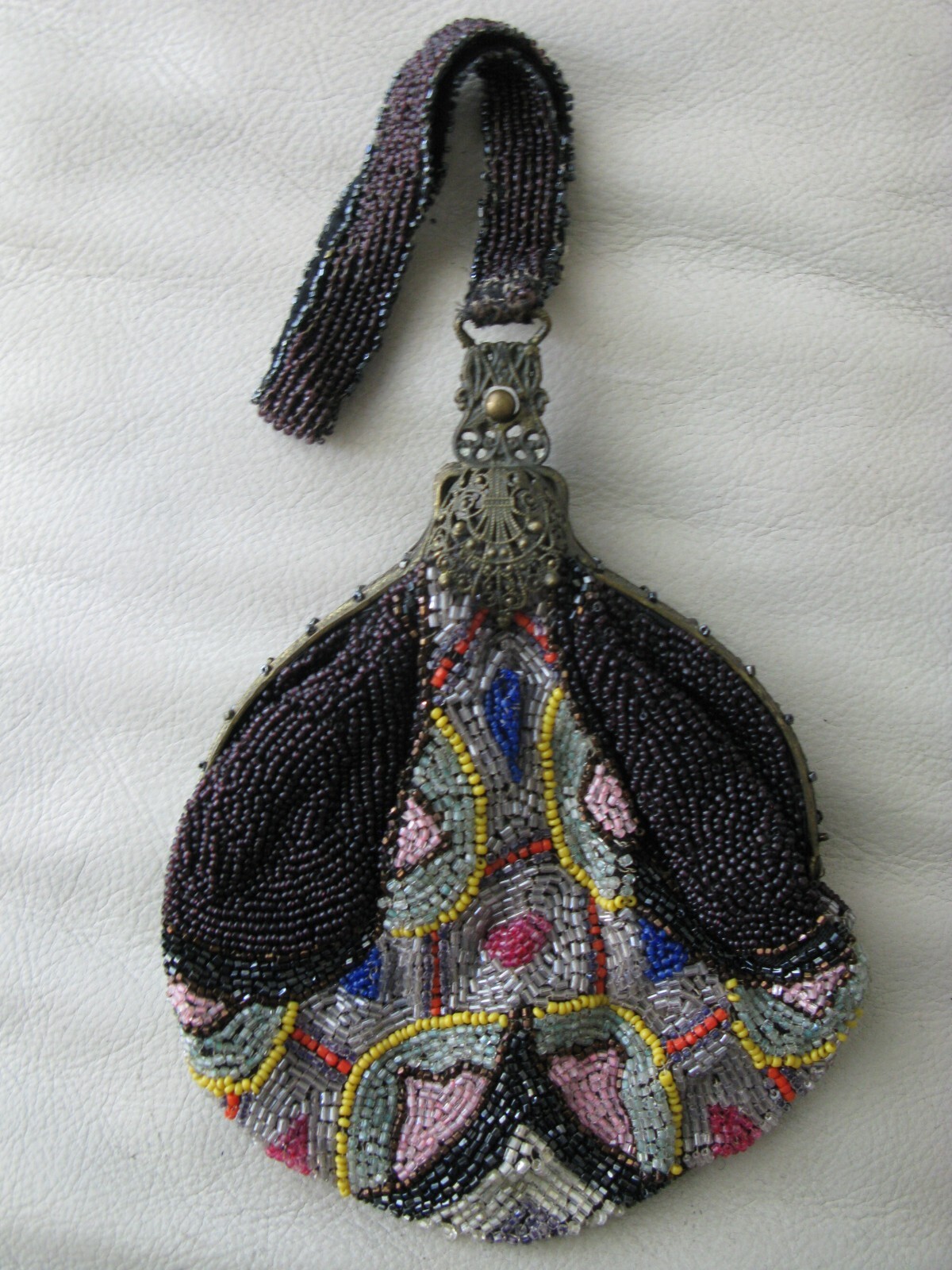 Antique Victorian Gold Filigree Frame Purple & Multi Colored Bead Puffy ...