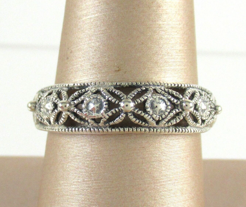 .925 Sterling Silver Ring Vintage Style Band RJ Graziano Open Work size ...