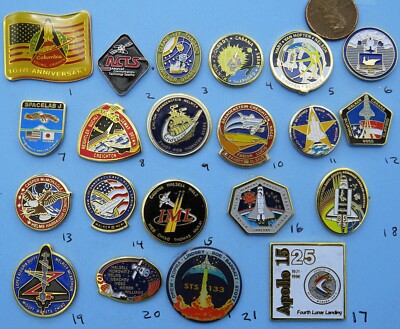 NASA enamel PIN lot of 21 vtg Space Shuttle ENDEAVOR Discovery COLUMBIA ...
