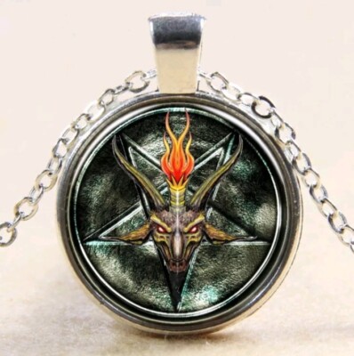Baphomet Green Hell Inverted Pentagram Necklace Glass Cabochon Satanism 666 | eBay