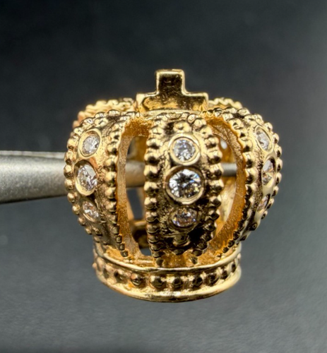 PANDORA 585 14K YG YELLOW GOLD ROYAL CROWN DIAMOND CHARM BEAD 750453D ...