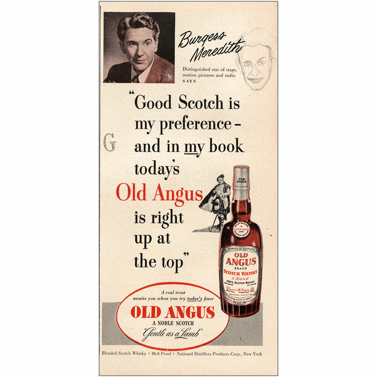 1950 Old Angus Scotch: Burgess Meredith Vintage Print Ad | eBay
