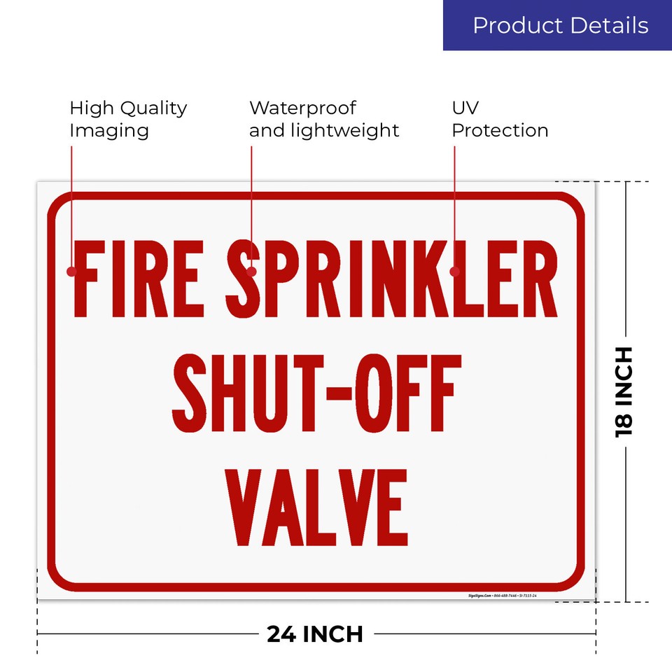 Fire Sprinkler Shut Off Valve Sign, 10x7 Rust Free Aluminum | eBay