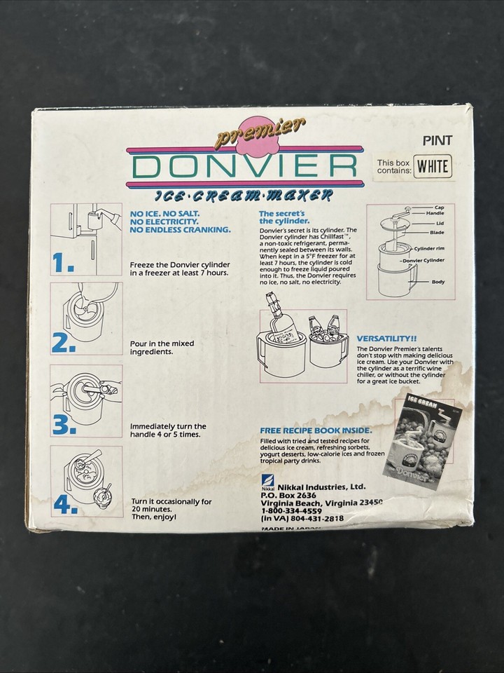 DONVIER Premier Ice Cream Maker White Hand Crank W/Manual Homemade Ice ...