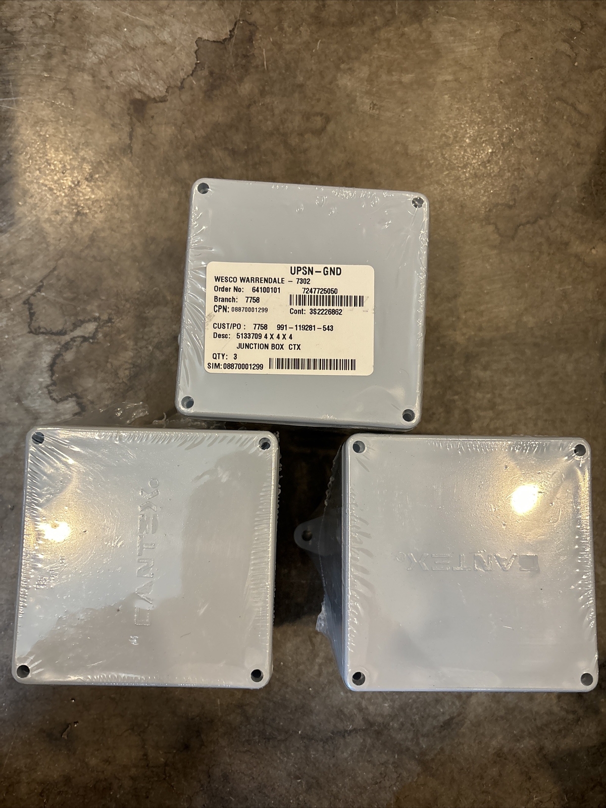 Lot of 3 Cantex Gray 4x4x4” Surface Mount PVC Junction Boxes WITH Lids ...