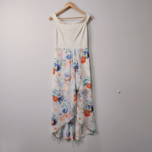 Forever New Dress Womens 10 White Blue Floral Soft Flowy A Line Hi Low ...