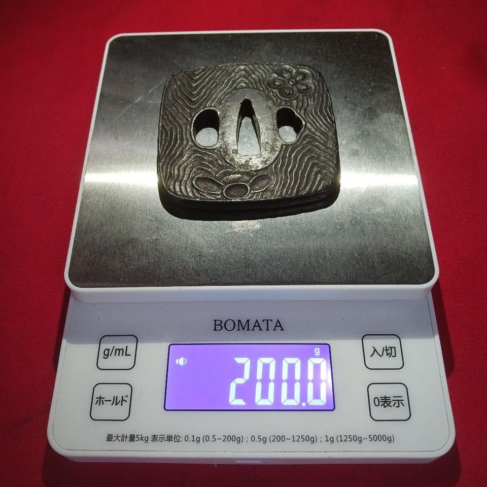 Sword Square Tsuba Plum & landscape design iron base Wooden box ...