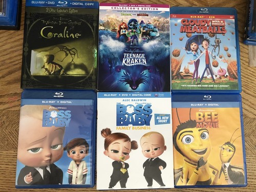 Animated Blu Ray Lot Of 6! Boss Baby, Coraline, Bee Movie, Ruby Gillman ...
