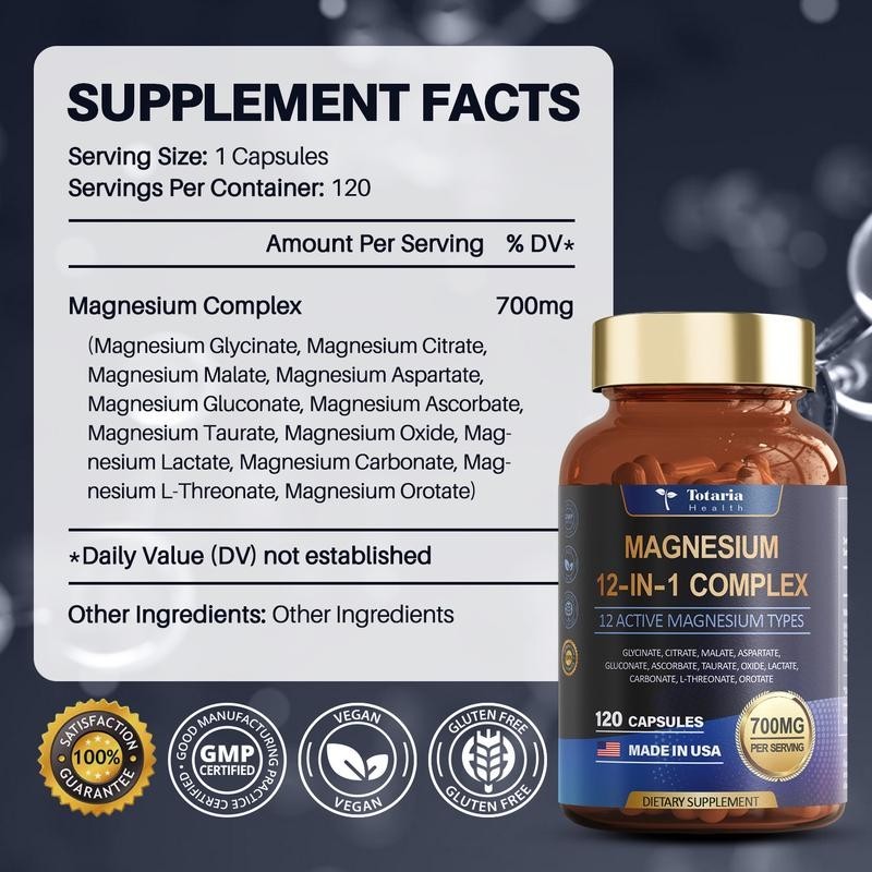 Totaria 12-in-1 Magnesium Complex 700mgSupplement with Glycinate ...