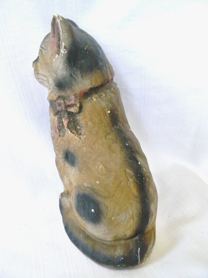 Antique Original CHALKWARE CAT Plaster Hand painted Glitter Accents 10 ...