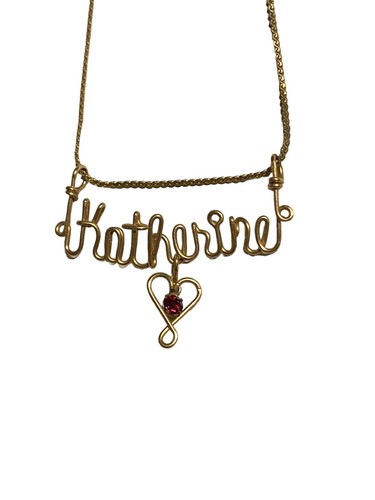 KATHERINE PERSONALIZED WIRE NAME NECKLACE WITH HEART & RHINESTONE GOLD ...