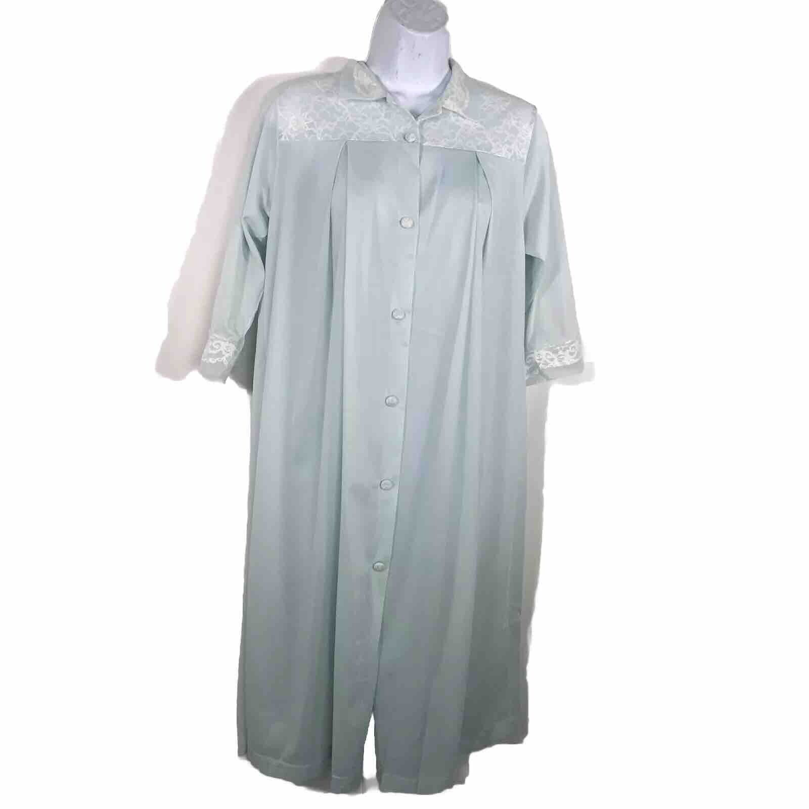Vintage Henson Kickernick Blue Satin Button Robe Lace… - Gem