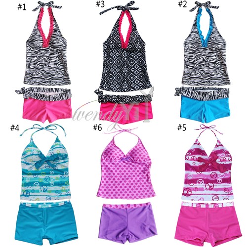 Girls Kids 2 Piece Halter Tankini Swimwear Bathers Suit Swimmers ...